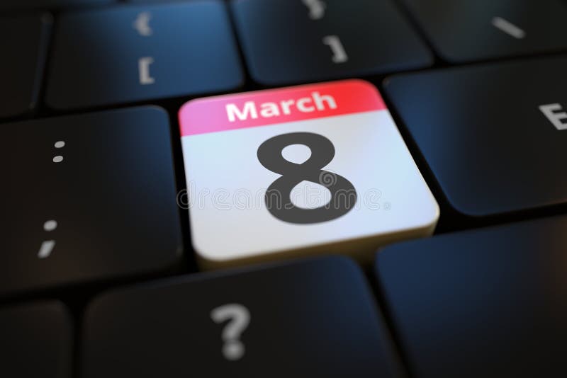 March 8 Date on a Keyboard Key, 3d Rendering Stock Illustration ...