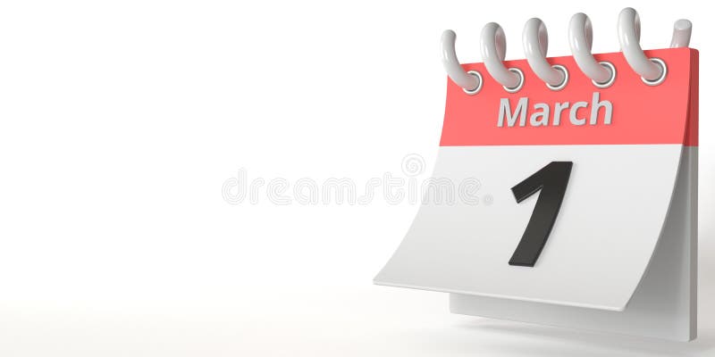 March 1 Date on a Tear-off Calendar, 3d Rendering Stock Illustration ...