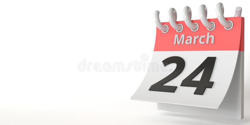 March 24 Date on a Tear-off Calendar, 3d Rendering Stock Illustration ...