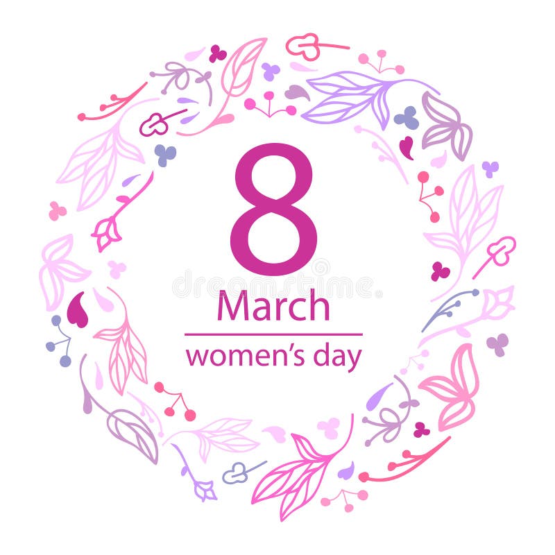 8 March Design Card Set with Flowers Wreath Stock Vector - Illustration ...