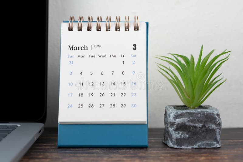 2024 March Desk Calendar on Blue Background Stock Photo - Image of ...