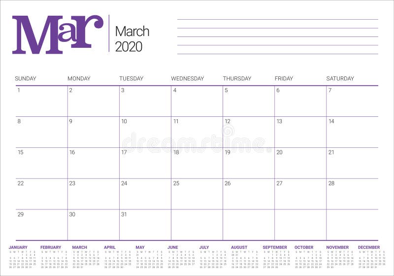 March 2020 Desk Calendar Vector Illustration Stock Vector ...