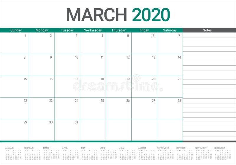 March 2020 Desk Calendar Vector Illustration Stock Vector ...