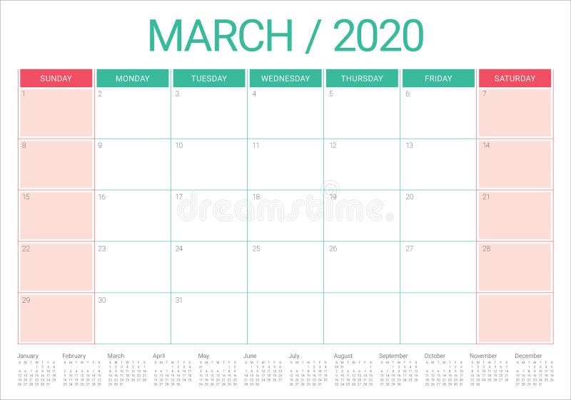 March 2020 Desk Calendar Vector Illustration Stock Vector ...