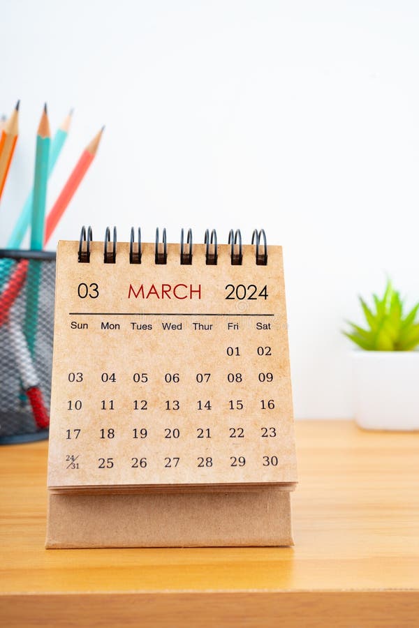 March 2024 Desk Calendar with Wooden Pencil Stock Photo - Image of ...