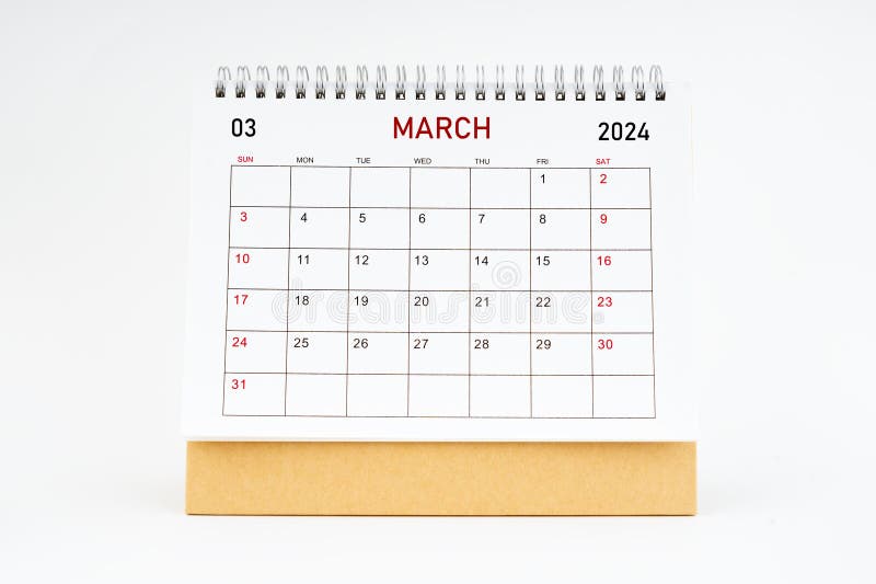 March 2024 Desktop Calendar Isolated on White Background Stock Image ...