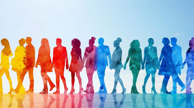 March of Diversity in Gradient Hues. Generative Ai Stock Illustration ...