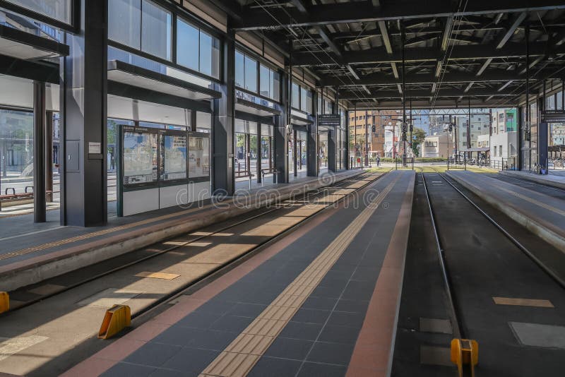 March 23 2025 Empty Modern Tram Station Interior with Rail Tracks, Japan Editorial Photo - Image ...