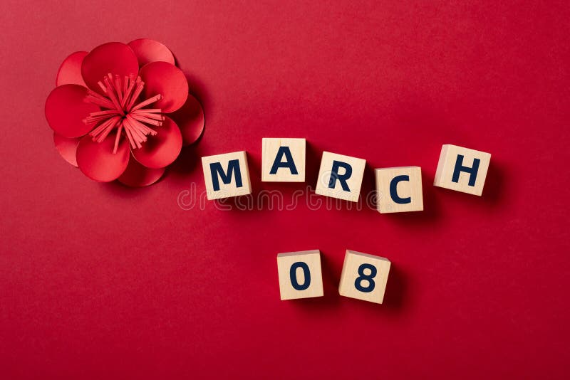 MARCH 08 & Gift Box on Red Horizontal Composition Concept for ...