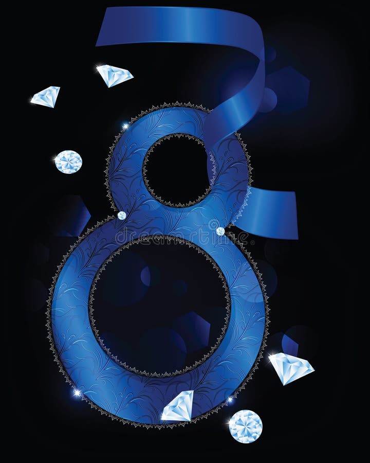 8 March Greeting Card with Diamonds and Blue Ribbon. Stock Vector ...