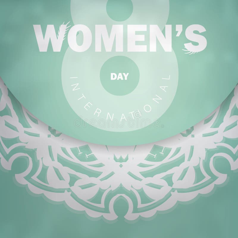 8 March Greeting Card Template in Mint Color with Abstract White ...