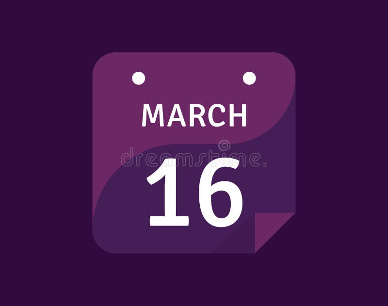 16 March, March 16 Icon Single Day Calendar Vector Illustration Stock ...