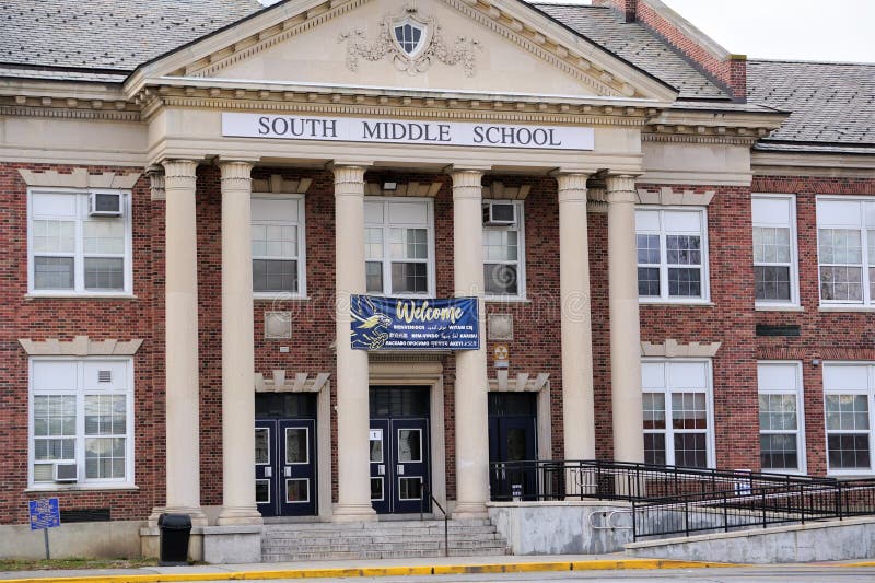 South Middle School Facade with Welcome Banner, Newburgh, New York ...