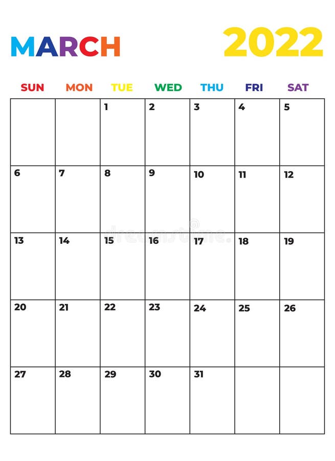 Minimalist Rainbow Monthly Planner March 2022 Stock Vector ...