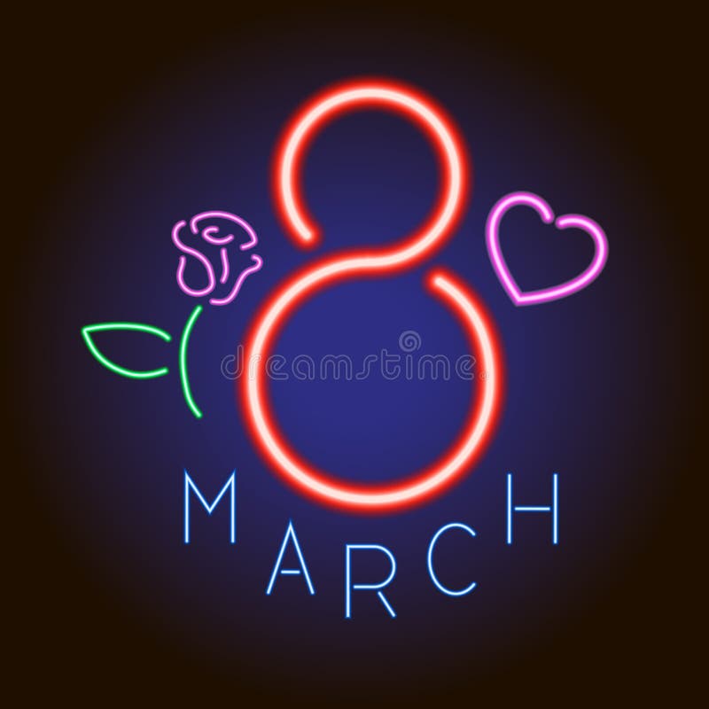8 March Neon Bright for Decoration Vector Illustration Stock Vector ...