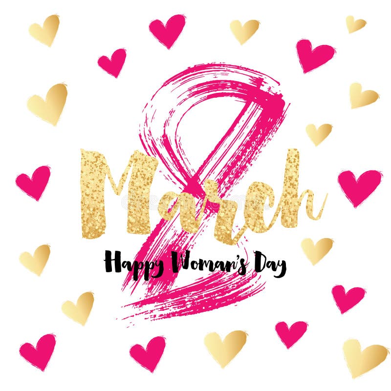 8 March Retro Greetings Card with Hearts. Stock Vector - Illustration ...