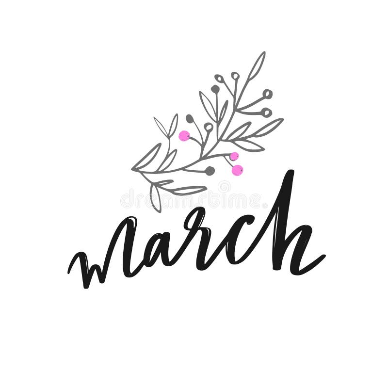 March Spring Vector Handwritten Lettering. Hand Sketched Sign Stock ...