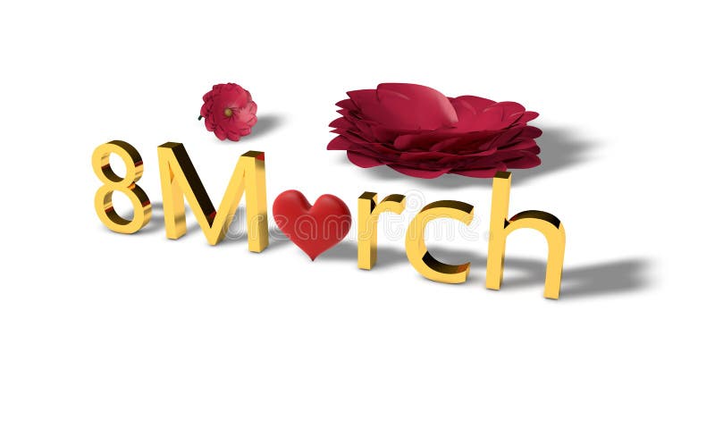 8 March Text Gold and Rose,isolated on the White Stock Illustration ...
