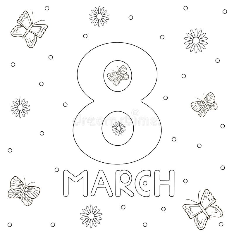 March 8th. Card with Flowers and Butterflies Stock Vector ...