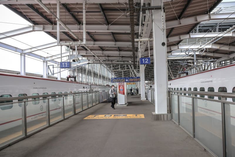 March 26 2025 Train Station Platform with High Speed Trains on Either ...