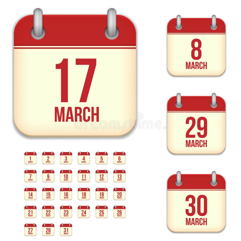 March Vector Calendar Icons Stock Vector - Illustration of holiday ...