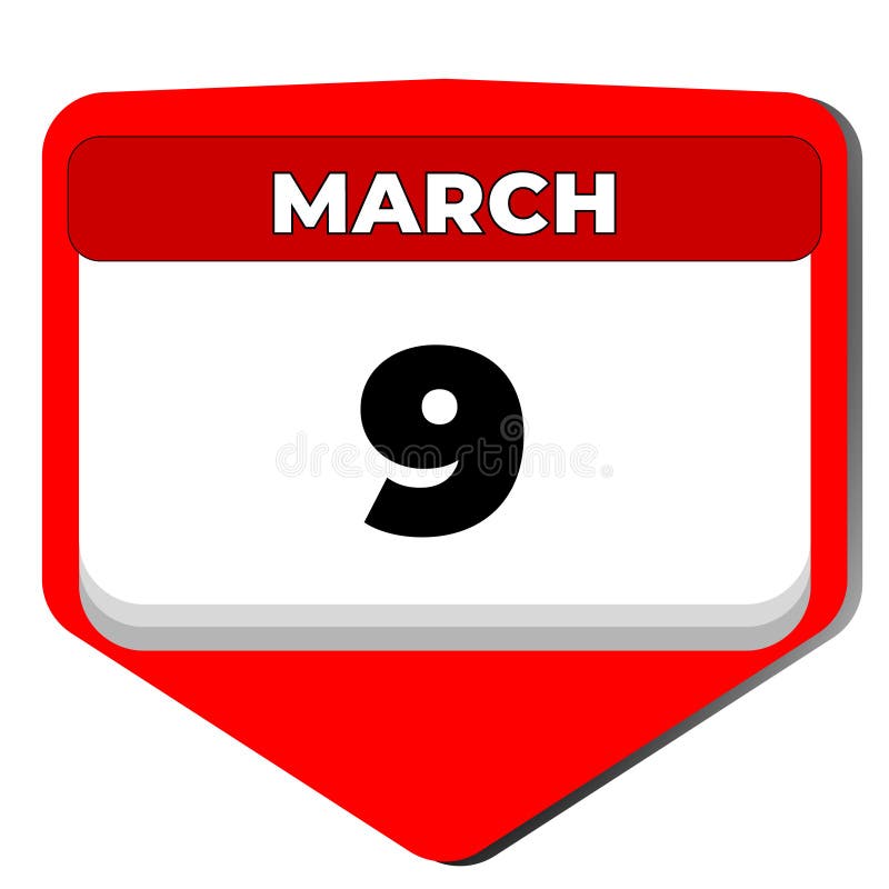 9 March Vector Icon Calendar Day. 9 Date of March. Ninth Day of March ...
