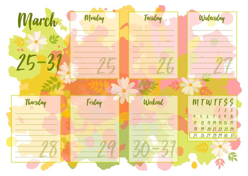 March 2019 Weekly planner stock vector. Illustration of message - 117672110