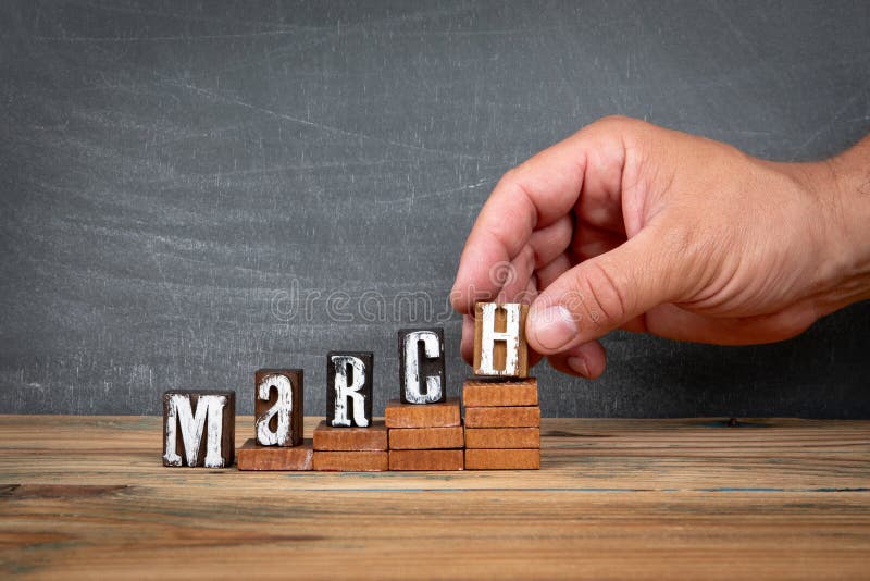 MARCH. Wooden Letters, Alphabet Blocks on Steps Stock Photo - Image of ...