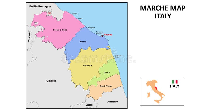 Marche Map. State and District Map of Marche Stock Vector ...