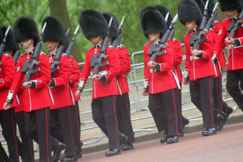 Marching British Guardsmen during Trooping the Colour London England ...