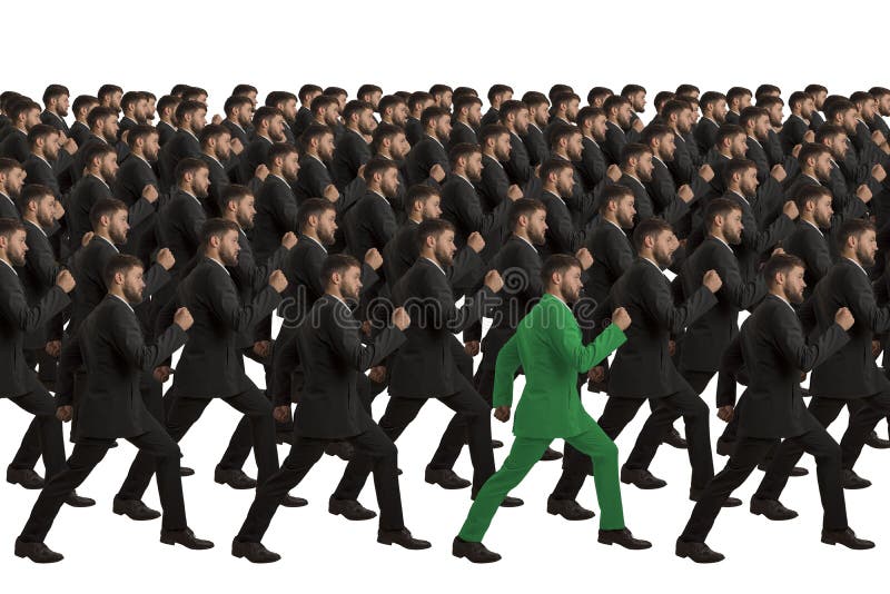 Marching Clones with Green Individual Stock Image - Image of concept ...