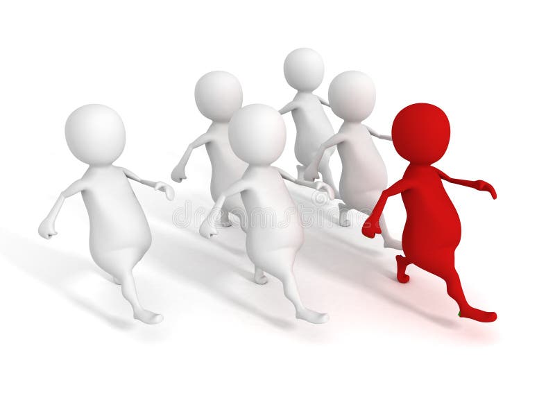 Marching 3d People Team Group with Red Leader Stock Illustration ...