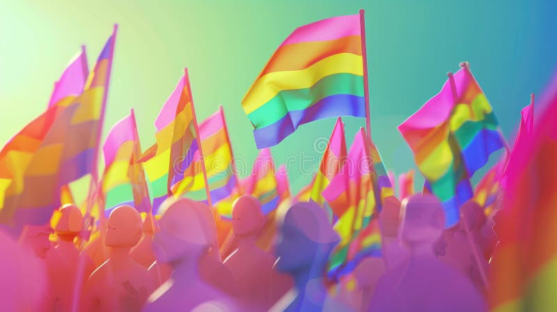 Marching for Pride: Cartoon Parade Celebration with Text Space. Stock ...