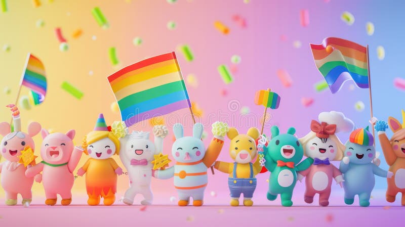 Marching for Pride: Cartoon Parade Celebration with Text Space. Stock ...