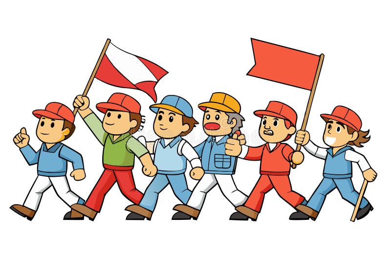 Marching Workers with Flags, Representing Workforce Unity and Labor ...