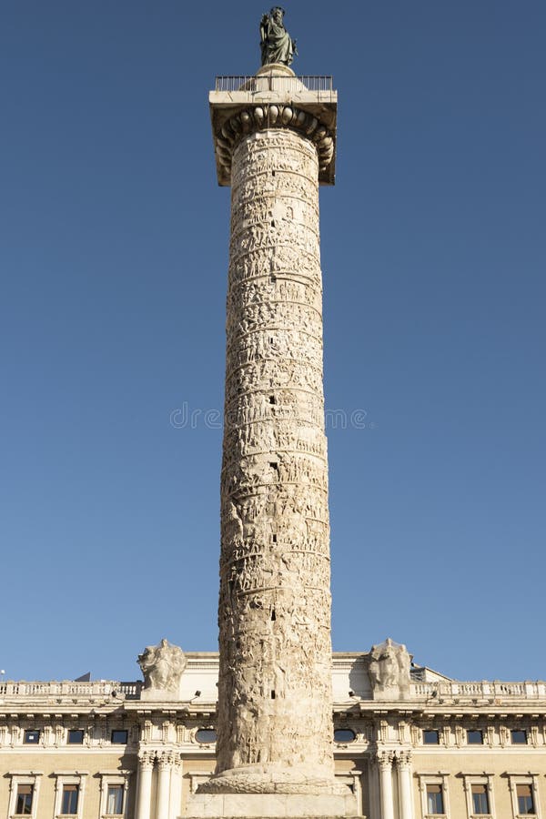 Marco Aurelio Column Stone Relief at Piazza Colonna. Rome. Italy Stock ...