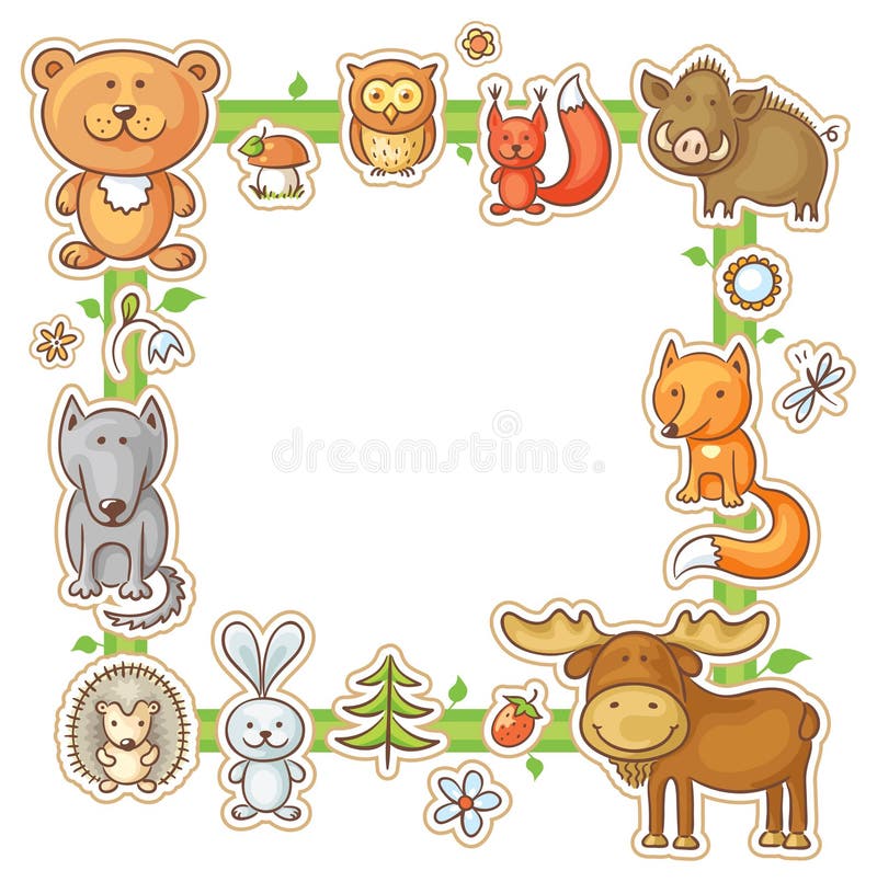 Animal Lindo En Bosque Y Marco Ilustración del Vector - Ilustración de ...