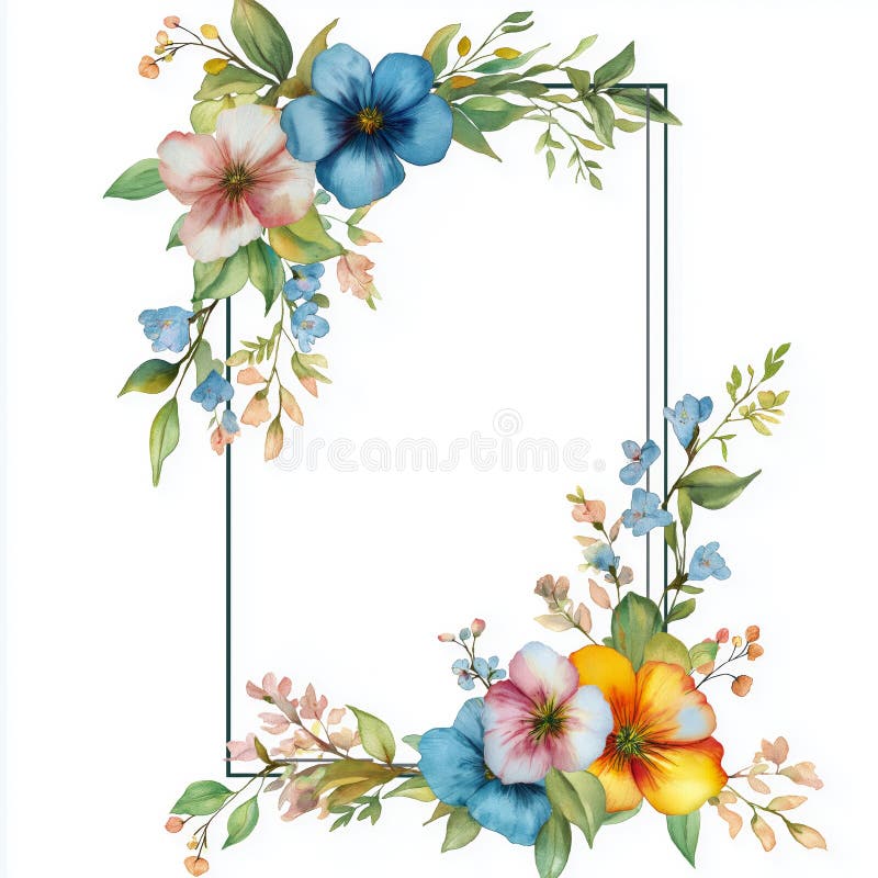 Marco Floral. Marco Floral De Acuarela Rectangular Sobre Fondo Blanco ...