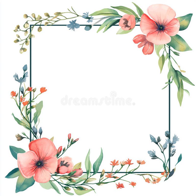 Marco Floral. Marco Floral De Acuarela Rectangular Sobre Fondo Blanco ...