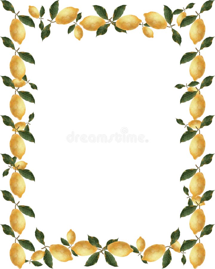 Marco Rectangular Con Limones Acuarelas Con Hojas Imagen de archivo ...