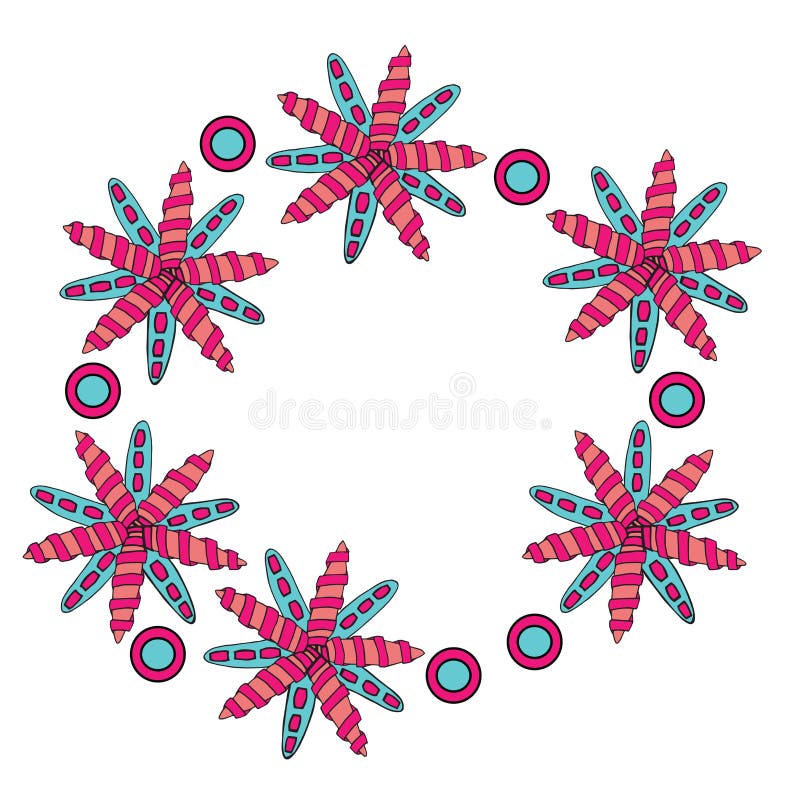 Marco Redondo Con La Flor Rosada Y Azul Abstracta Ilustración del ...