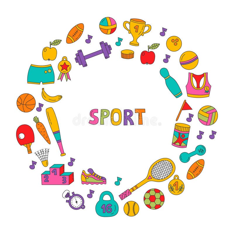 Marco Redondo Del Vector De Los Iconos Del Garabato Del Deporte ...