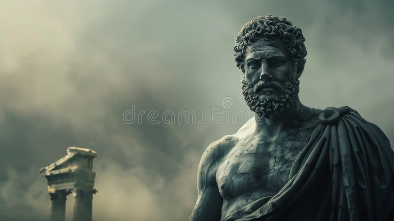 Marcus Aurelius Commanding Presence with Sculpted Torso Under Moody Sky ...