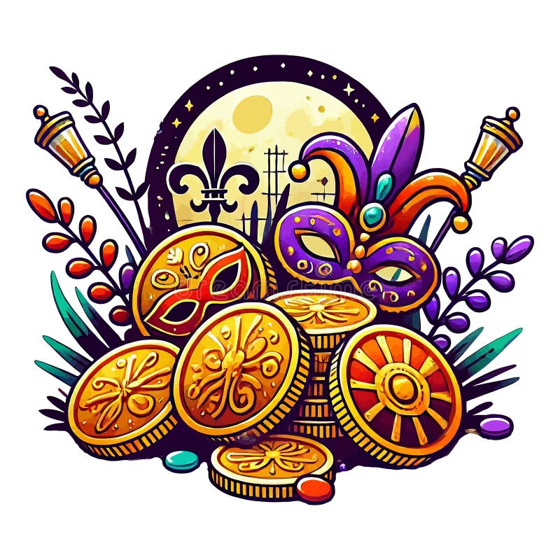 Mardi Coins or Doubloons Vector Illustration Template Design Stock ...