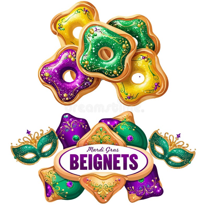 Mardi Gras Beignets Vector Illustration Template Design Stock Vector ...