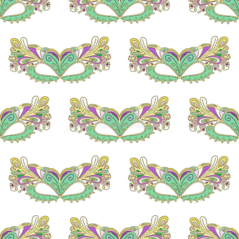 Mardi Gras Carnival Mask Pattern Stock Vector - Illustration of gold ...