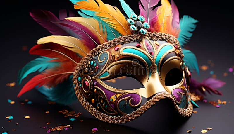 Mardi Gras Celebration Costume Mask Parade Elegance Gold Generated