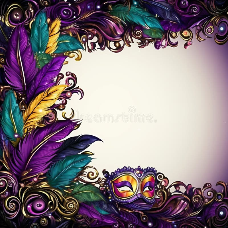 Colorful Violet Illustration Feathers Border Frame Mardi Gras, Ai ...