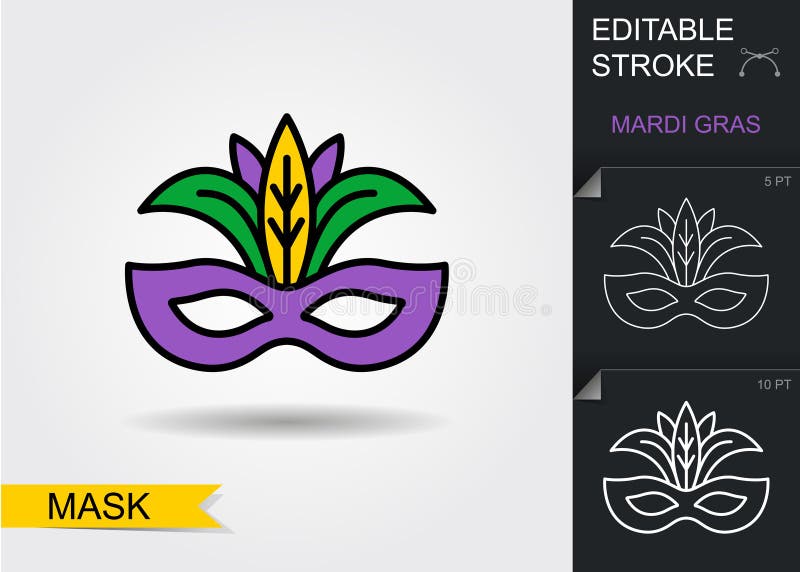 Mardi Gras Mask. Line Icon with Editable Stroke with Shadow Stock ...