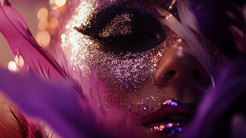 Mardi Gras Masquerade Frame with Glitter, Feather, and Copy Space ...